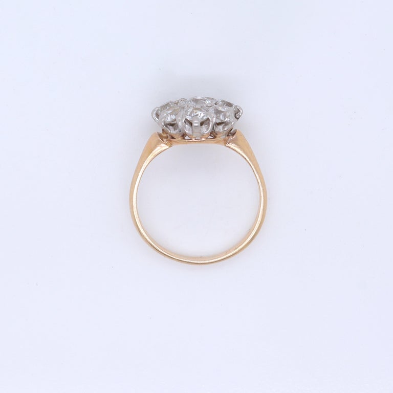 Art Deco 14K Gold and Old European Cut Diamond Cluster Cocktail Ring For Sale at 1stDibs
