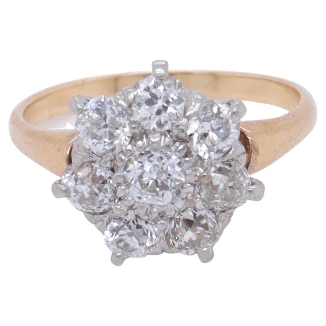 Old European Cut Diamond and Platinum Cluster Ring at 1stDibs