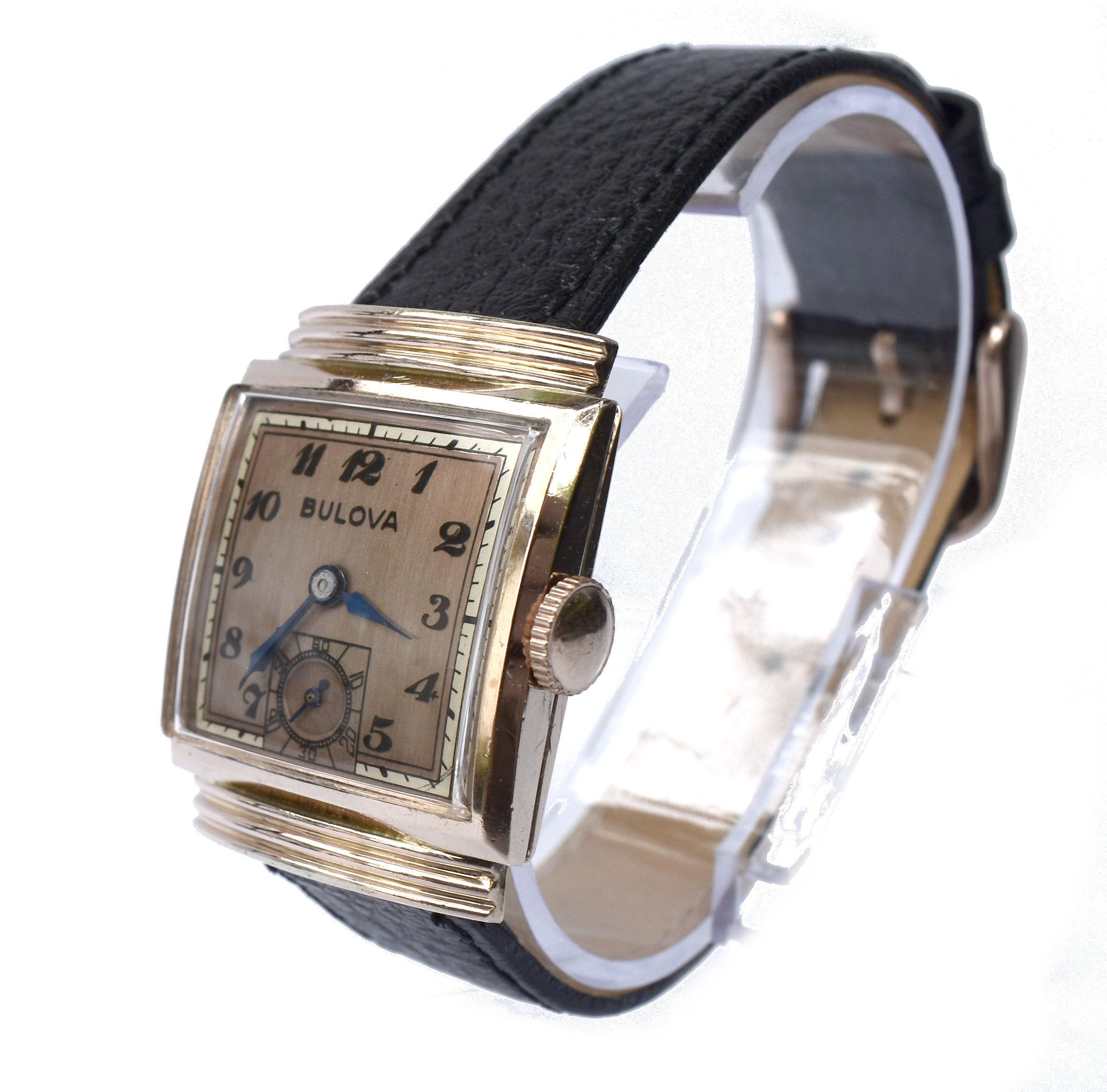 Art Deco 14k Rolled Rose GF Gents Wristwatch, c1940, Bulova, Fully ...
