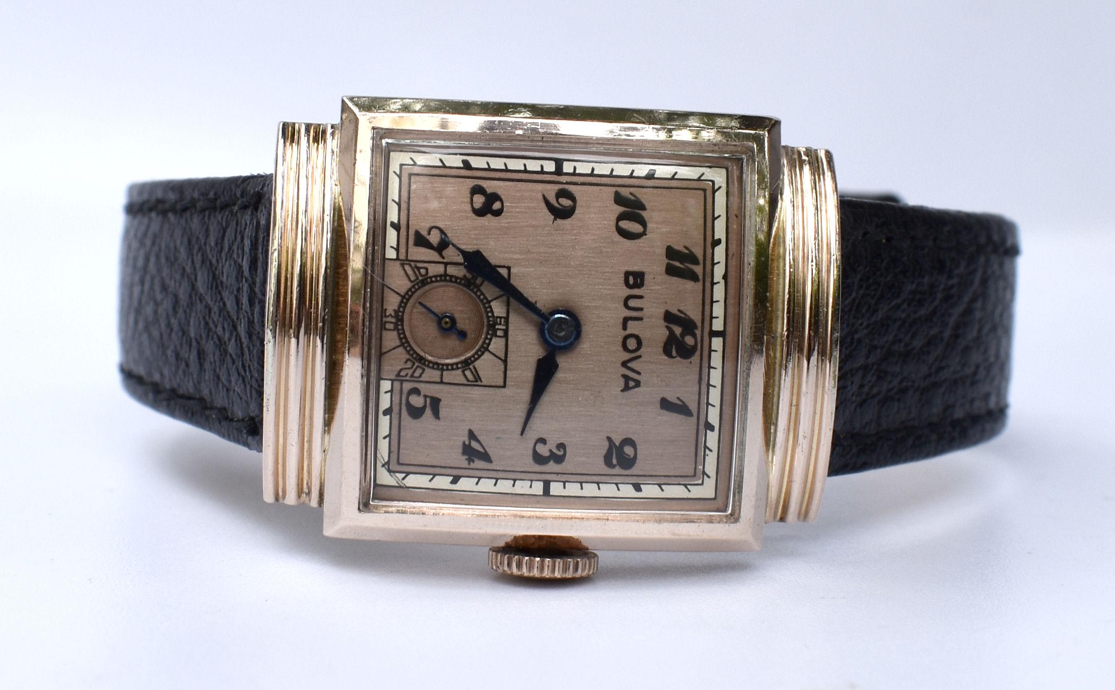 Art Deco 14k Rolled Rose GF Gents Wristwatch, c1940, Bulova, Fully ...