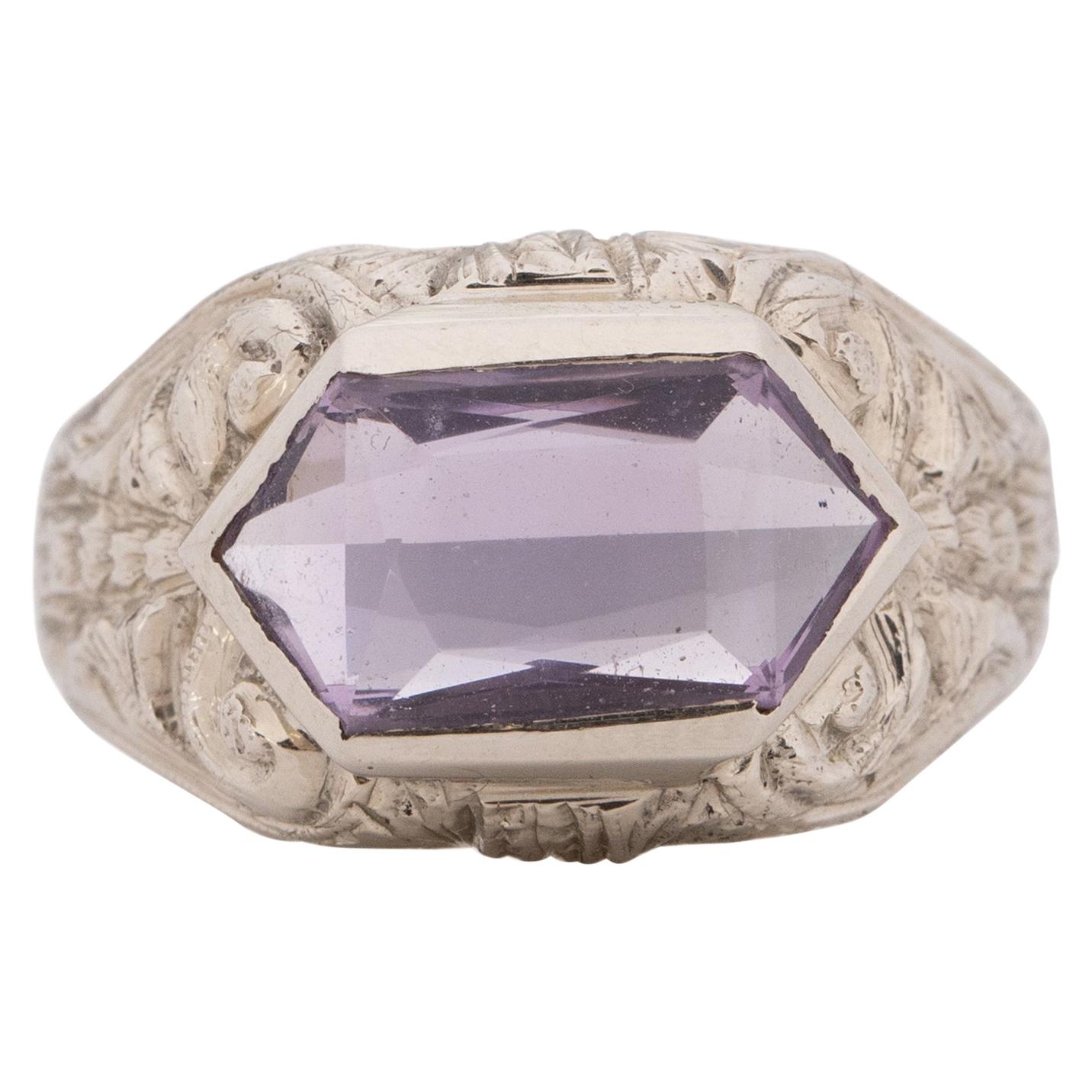 Art Deco 14 Karat White Gold Synthetic Ruby Shield Filigree Openwork ...