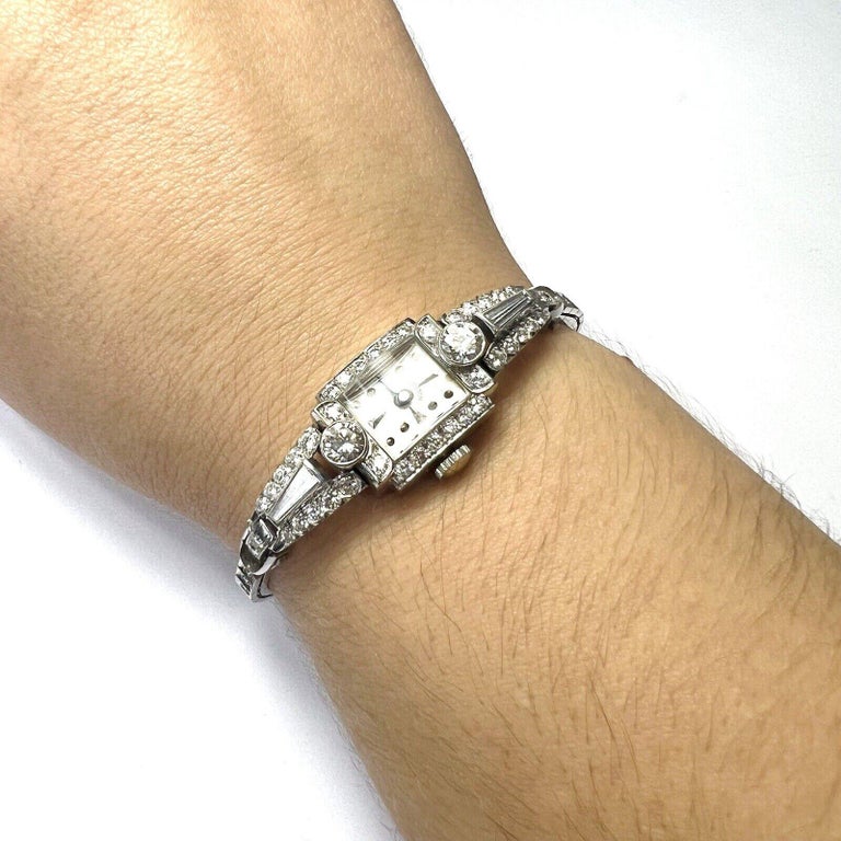 Art Deco 14K White Gold Hamilton 2.5ctw Diamond Watch 22.1g For Sale at ...