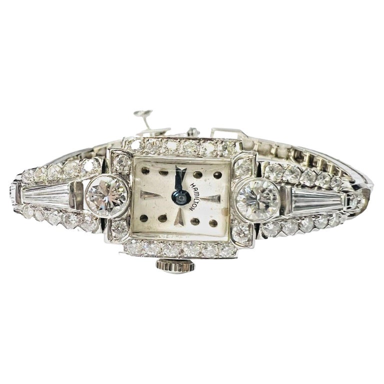 Art Deco 14K White Gold Hamilton 2.5ctw Diamond Watch 22.1g For Sale at ...