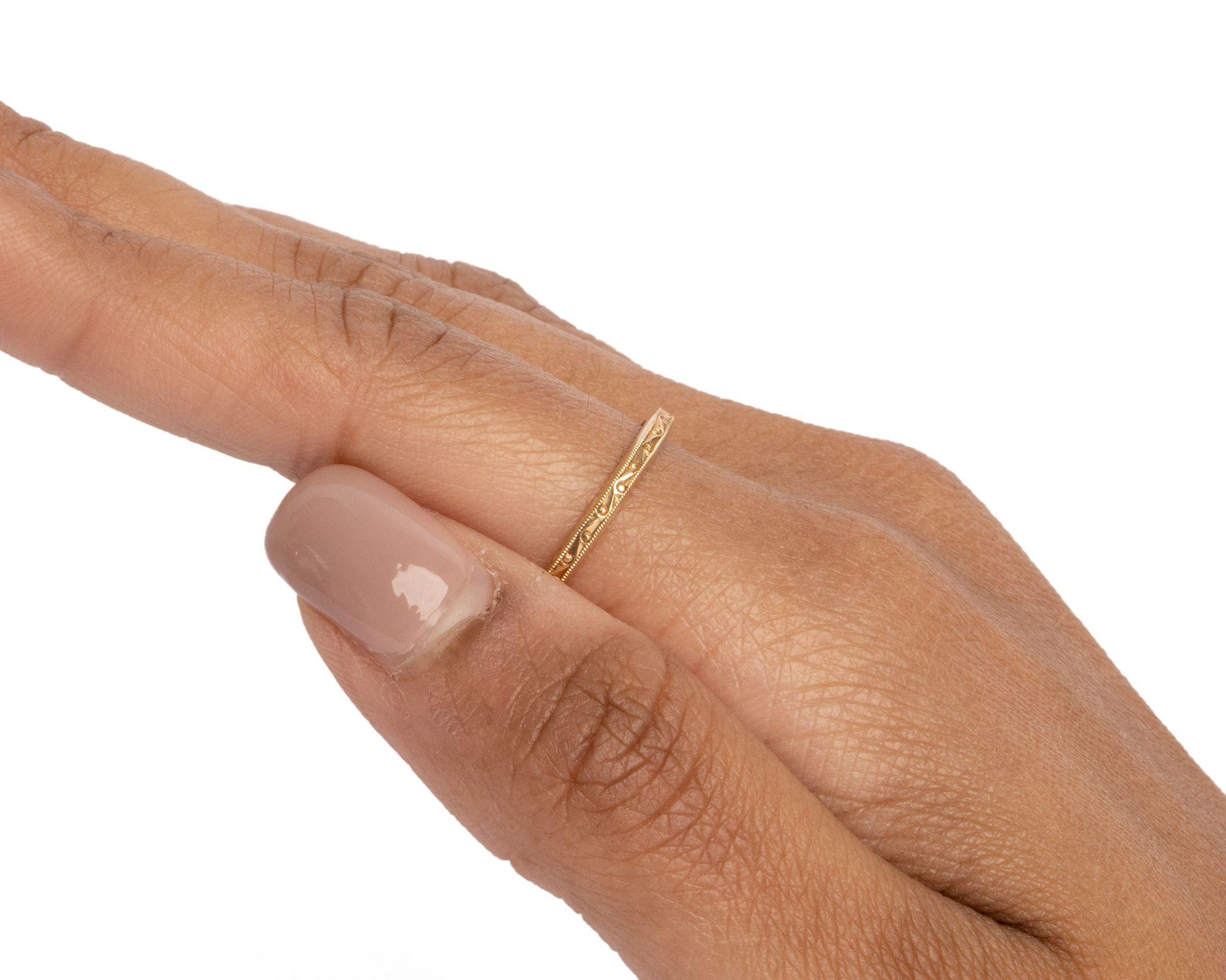 Art Deco 14 Karat Yellow Gold Carved Vintage Stackable Wedding Band at ...