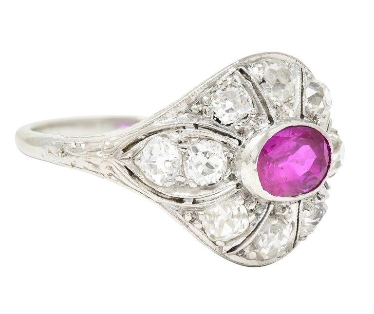Art Deco 1.66 Carat Oval Cut Ruby Diamond 18 Karat White Gold Bombay ...