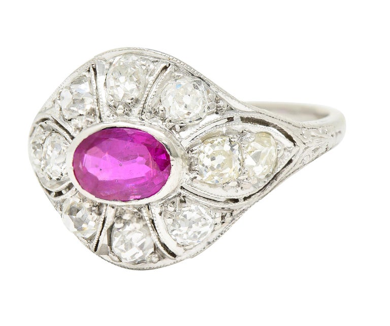 Art Deco 1.66 Carat Oval Cut Ruby Diamond 18 Karat White Gold Bombay ...