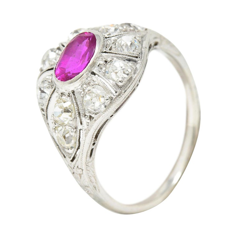 Art Deco 1.66 Carat Oval Cut Ruby Diamond 18 Karat White Gold Bombay ...