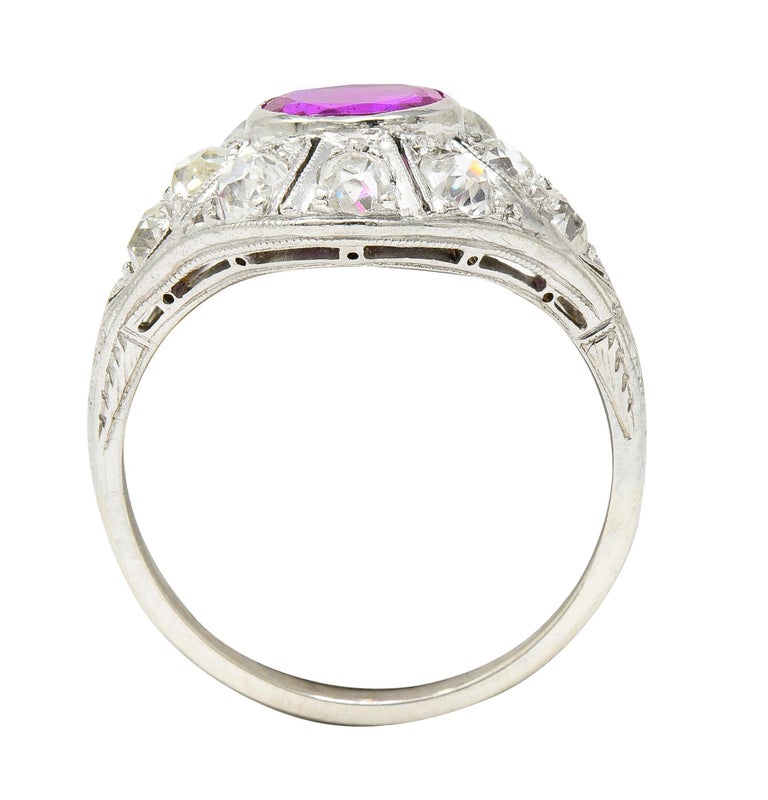 Art Deco 1.66 Carat Oval Cut Ruby Diamond 18 Karat White Gold Bombay ...