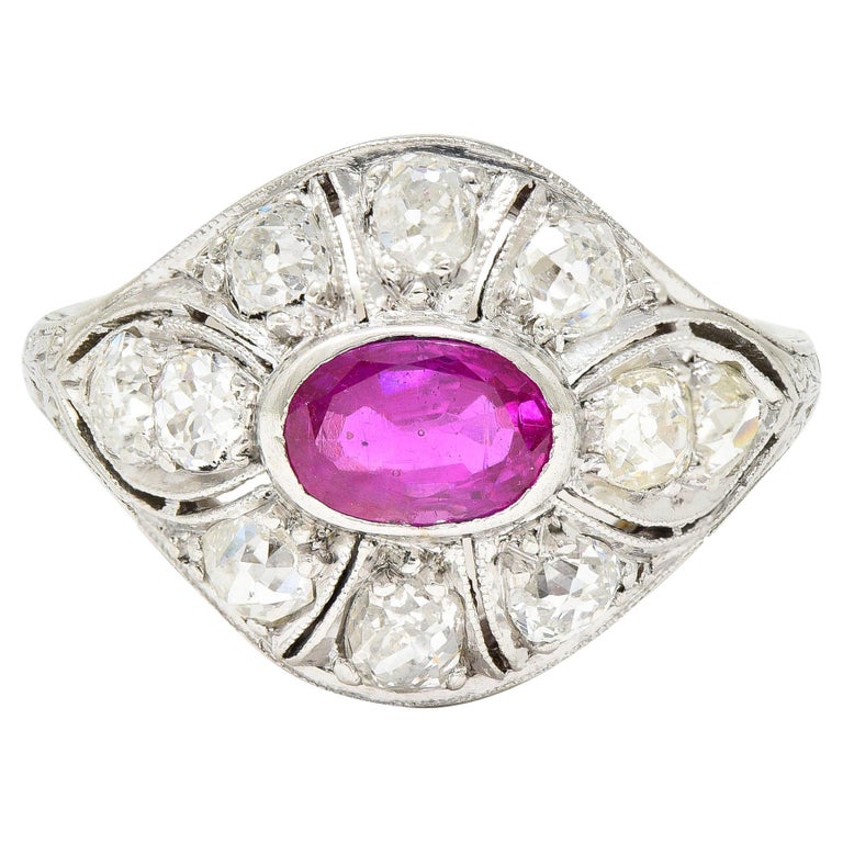 Art Deco 1.66 Carat Oval Cut Ruby Diamond 18 Karat White Gold Bombay ...