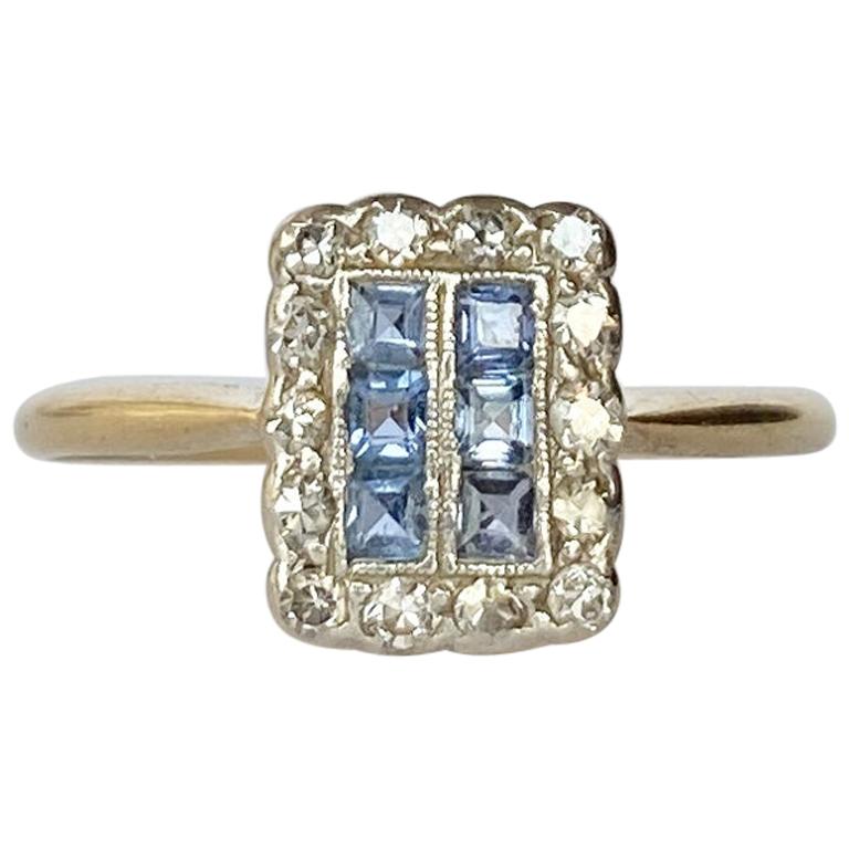 Art Deco 18 Carat Gold and Platinum Sapphire and Diamond Panel Ring For ...