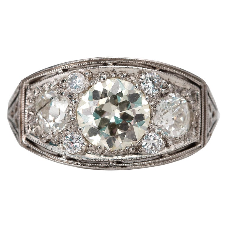 Art Deco 1.8 Carat Old European Diamond Platinum Vintage Low Profile ...