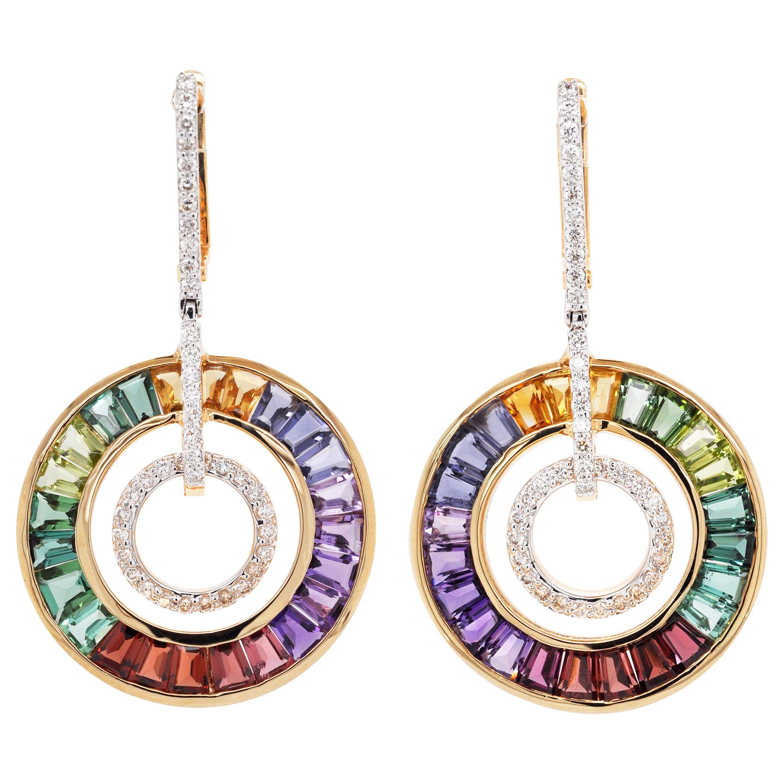 1980s H. STERN Multicolor Gemstone Rainbow Yellow Gold Earrings at 1stDibs