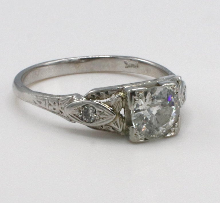 Art Deco 18 Karat White Gold Old European Cut Diamond Engagement Ring ...
