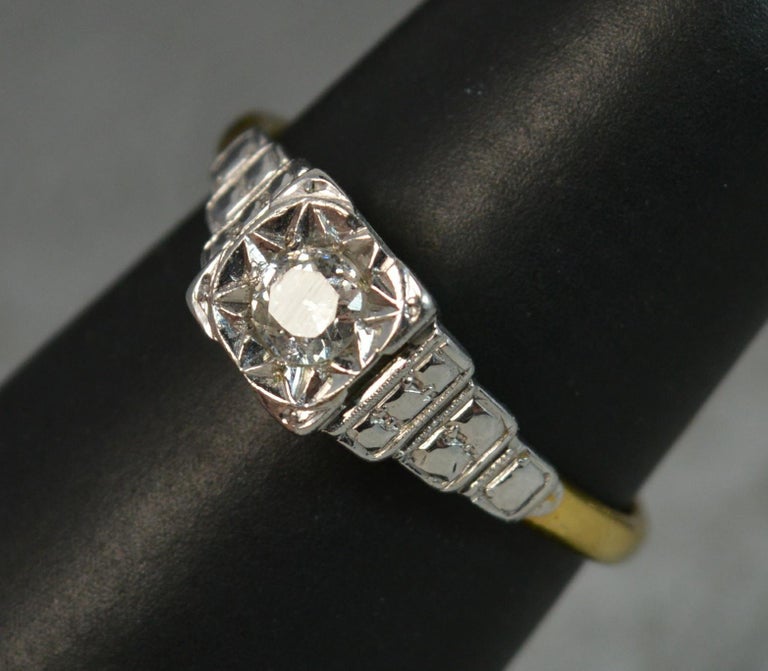 Art Deco 18 Carat Gold Platinum Diamond Solitaire Stack Engagement Ring ...
