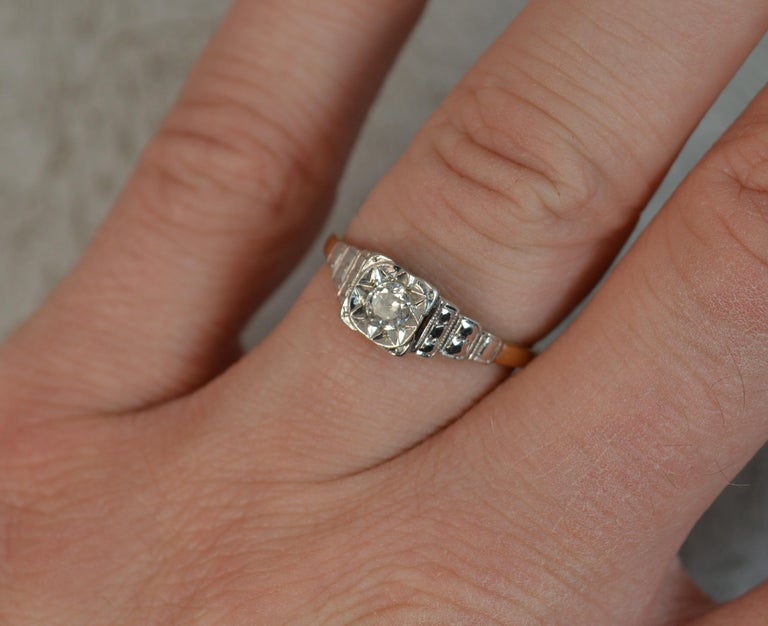 Art Deco 18 Carat Gold Platinum Diamond Solitaire Stack Engagement Ring ...