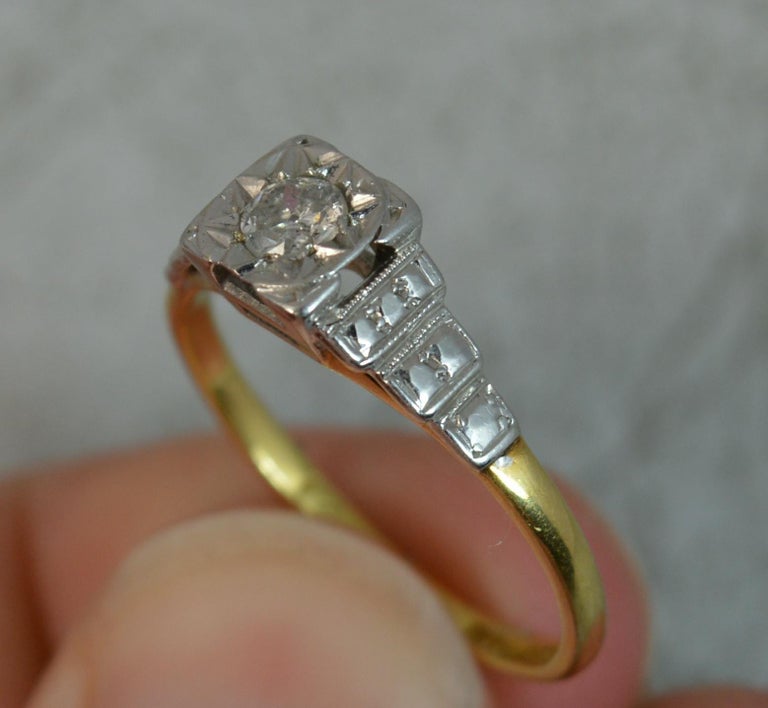 Art Deco 18 Carat Gold Platinum Diamond Solitaire Stack Engagement Ring ...