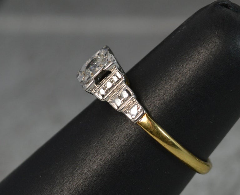 Art Deco 18 Carat Gold Platinum Diamond Solitaire Stack Engagement Ring ...