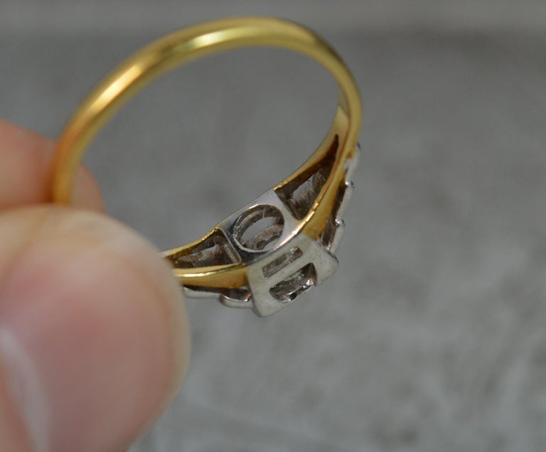 Art Deco 18 Carat Gold Platinum Diamond Solitaire Stack Engagement Ring ...