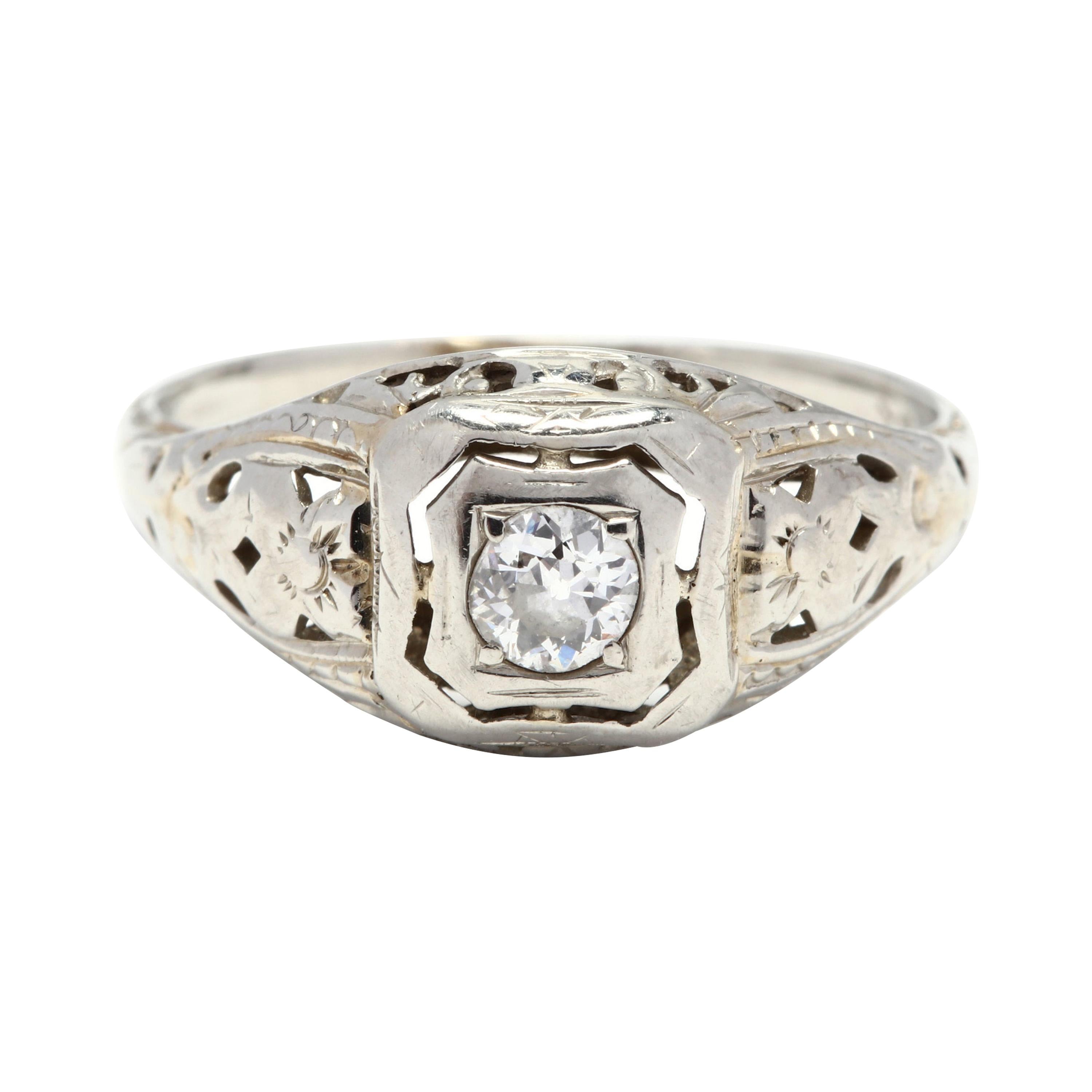 Art Deco Style Diamond 18Kt Gold Ring For Sale at 1stDibs