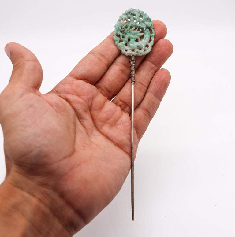 Art Deco 1920 Hat Dress Stick Pin in .800 Silver with Carved Nephrite ...