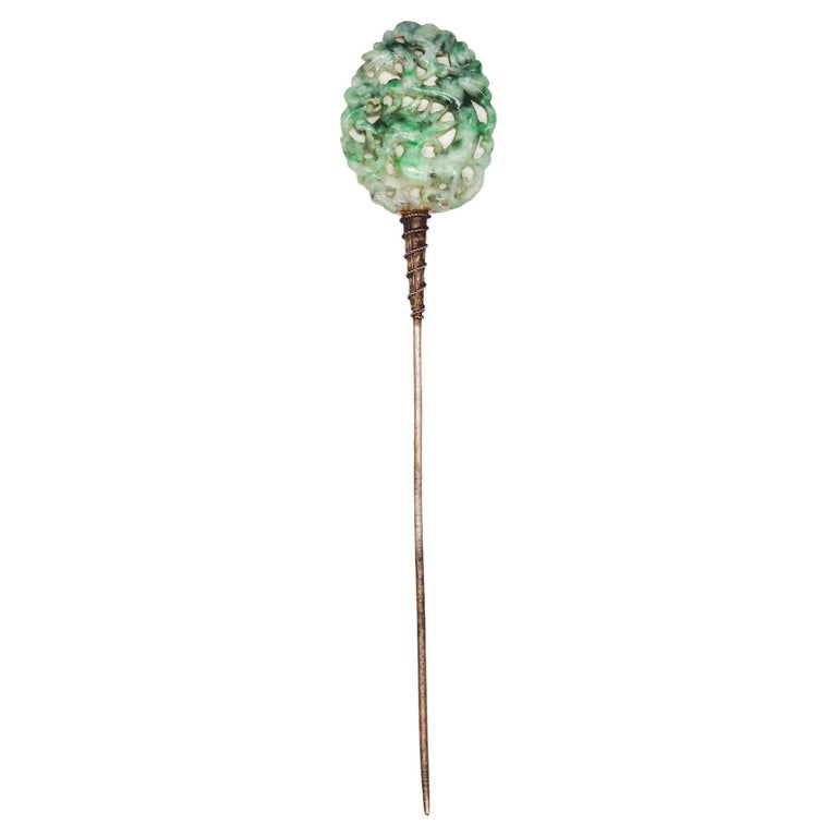 Art Deco 1920 Hat Dress Stick Pin In .800 Silver With Carved Nephrite ...