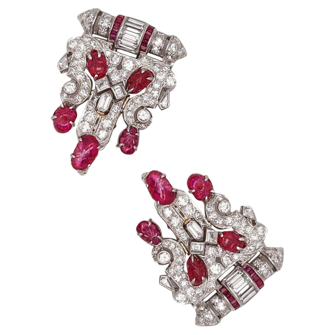 Art Deco 1925 Pair of Dress Clips in Platinum with 11.54 Ctw Diamonds ...