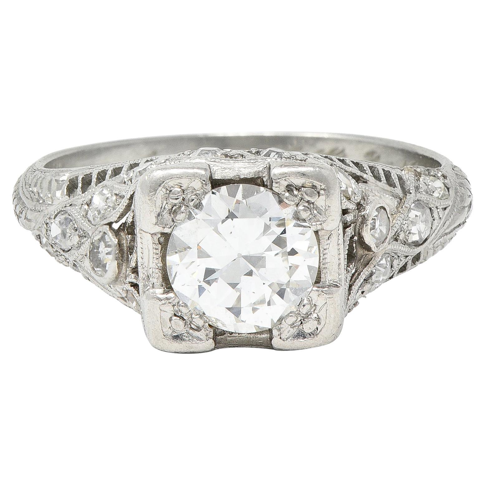 Art Deco 1928 1.18 CTW Old European Cut Diamond Platinum Twist ...