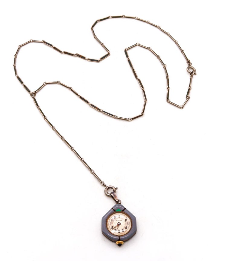 Art Deco 1930 Antique Banner Watch with Enameled Geometric with ...