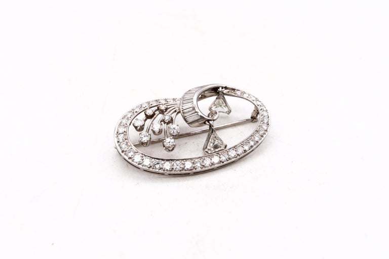 Art Deco 1930 Platinum Convertible Pendant Brooch 5.02 Cts In Diamonds ...