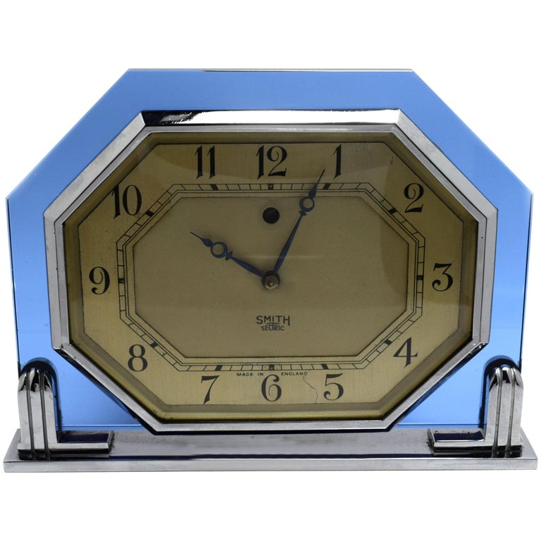 Art Deco 1930s Blue Glass Clock by Smiths at 1stDibs
