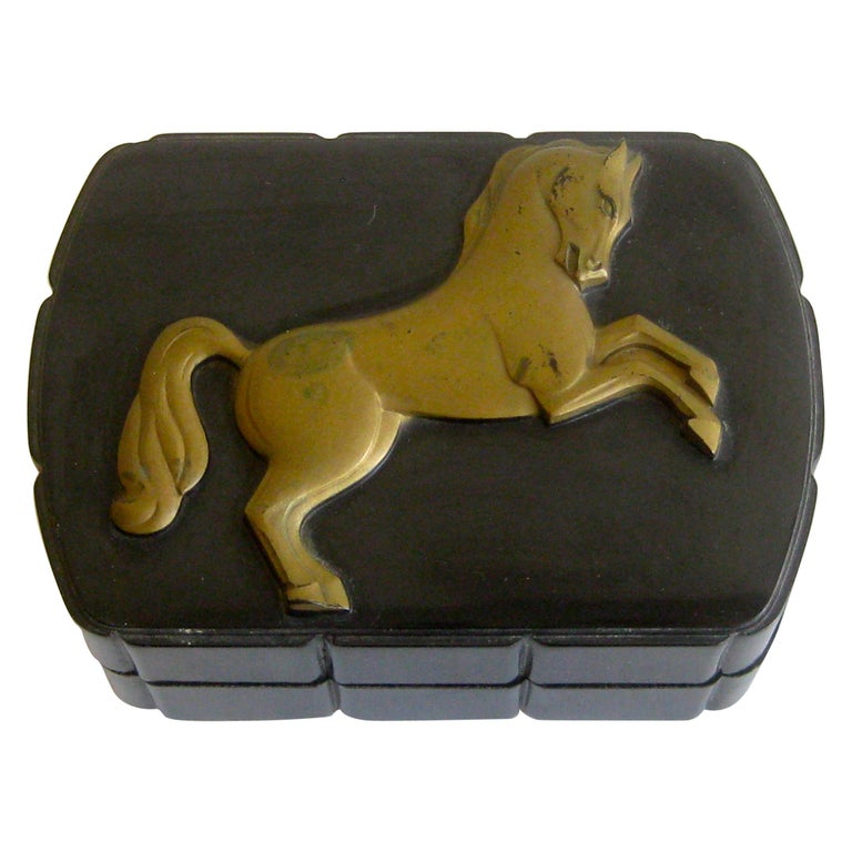 Art Deco 1930s Hickok Black Bakelite Horse Trinket Stash Cigarette Box ...
