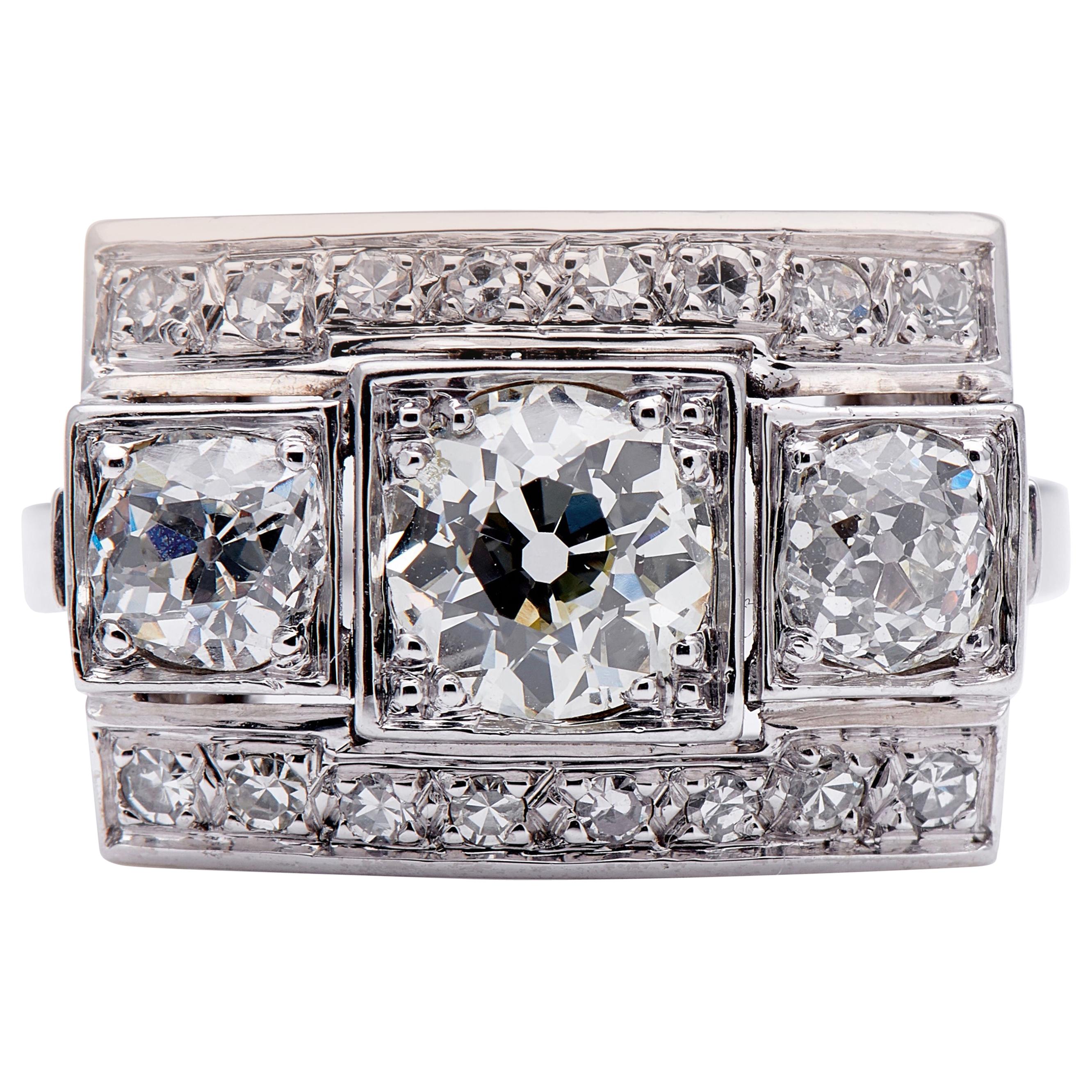 1930s French Platinum Art Deco Emerald Diamond Ring at 1stDibs | 1930s ...