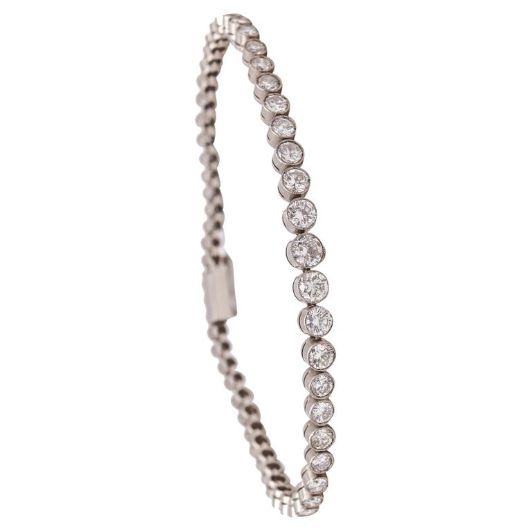 Art Deco 1935 Graduated Riviera Bracelet in Platinum with 5.36 Ctw Diamonds For Sale at 1stDibs