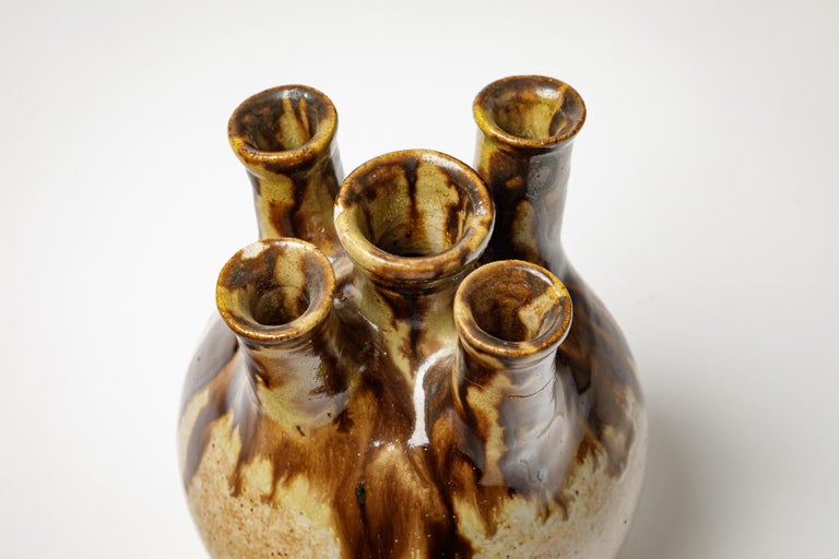 Art Deco 1940 Flower Vase by Joseph Talbot La Borne Brown and Black ...