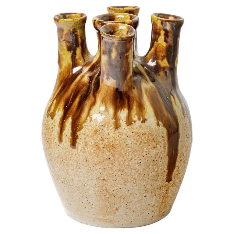 Art Deco 1940 Flower Vase by Joseph Talbot La Borne Brown and Black ...