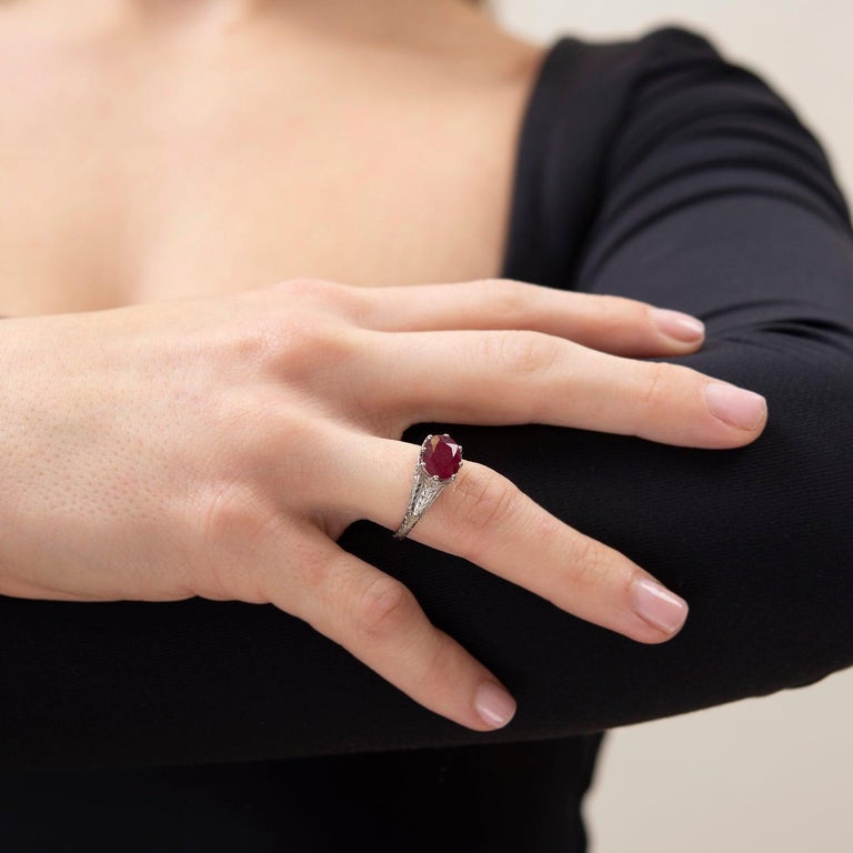Art Deco 19k White Gold Ruby Ring 2.51ctw For Sale at 1stDibs