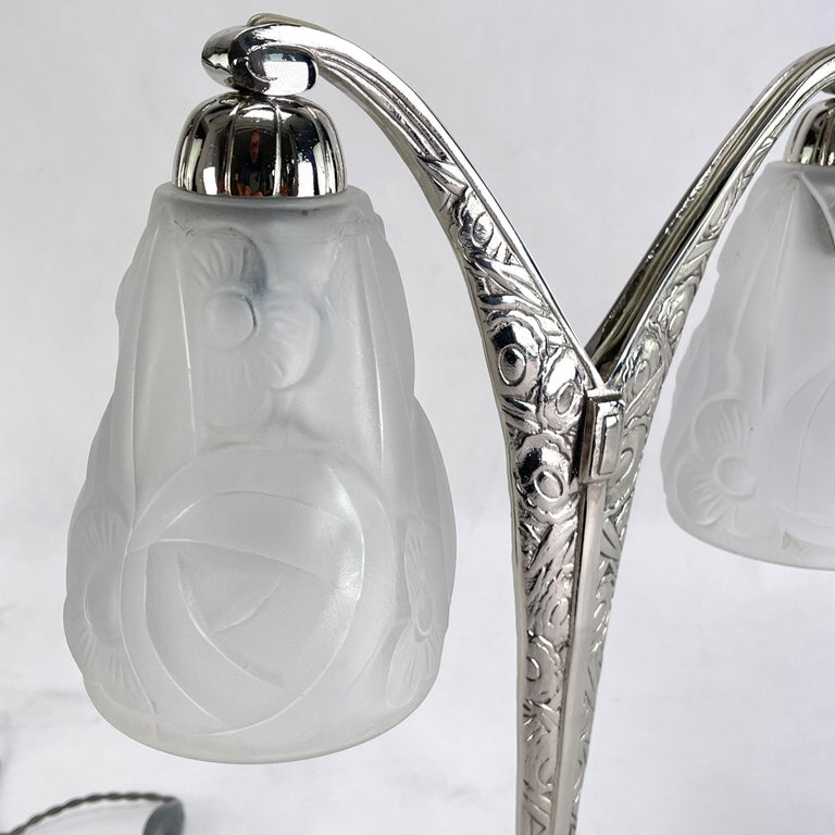 Art Deco 2 Table Lamps Signed by Degué 1 Pair Double Arm Lamps, 1940s ...