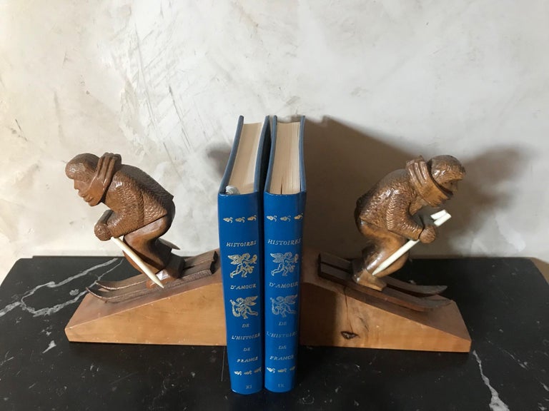 Art Deco 20th century French Wooden Skiing Bookends, 1930s at 1stDibs