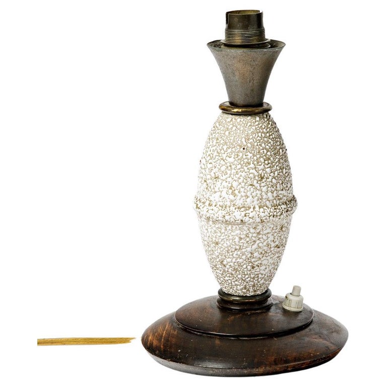 Art Deco 20th Century Wood and White Ceramic Table Lamp Style of Jean ...