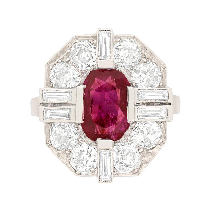 Art Deco Ruby and Diamond Cluster Ring, circa 1920s For Sale at 1stDibs
