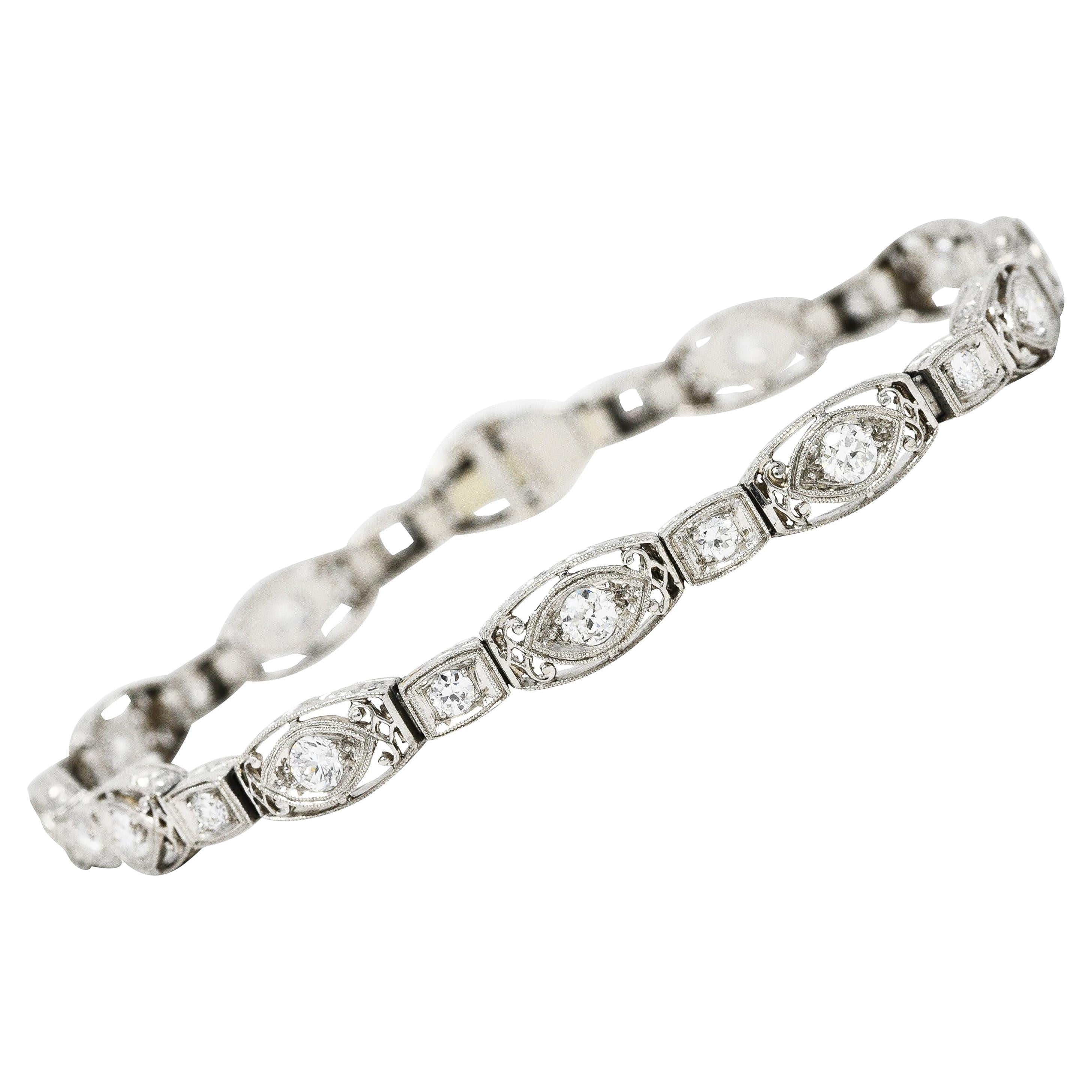 1940's Retro 5.50 CTW 14 Karat White Gold Double Line Bracelet For Sale ...