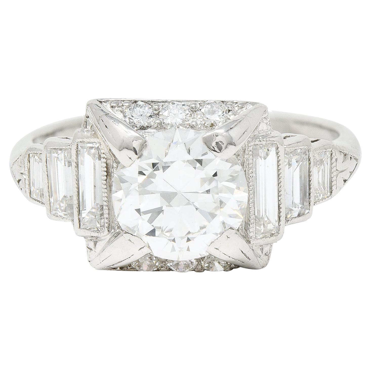 Exquisite Edwardian Platinum and Diamond 2.29 Carat (Engagement) Ring ...