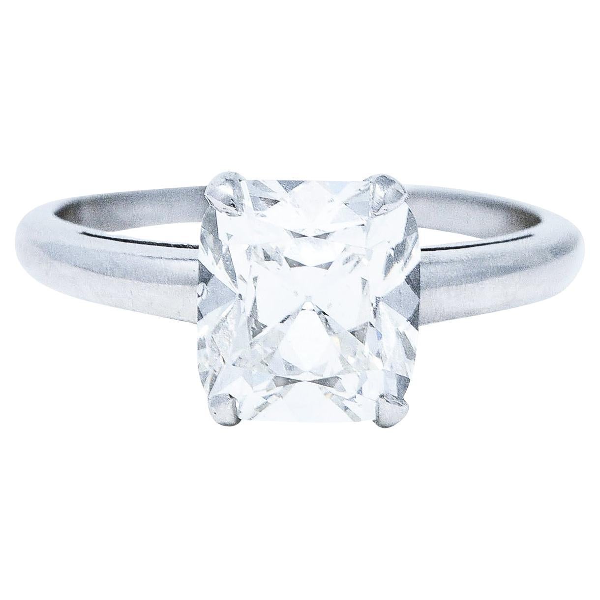 2.35 Carat Old Mine Cut Platinum Solitaire Engagement Ring at 1stDibs