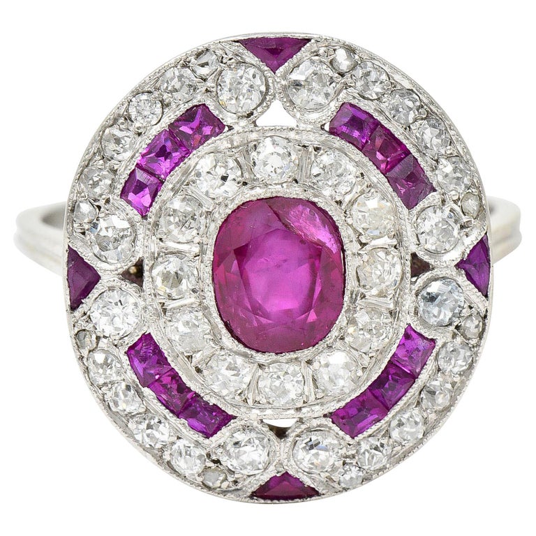 Art Deco 2.45 Carats Diamond Ruby Platinum Dinner Ring For Sale at 1stDibs