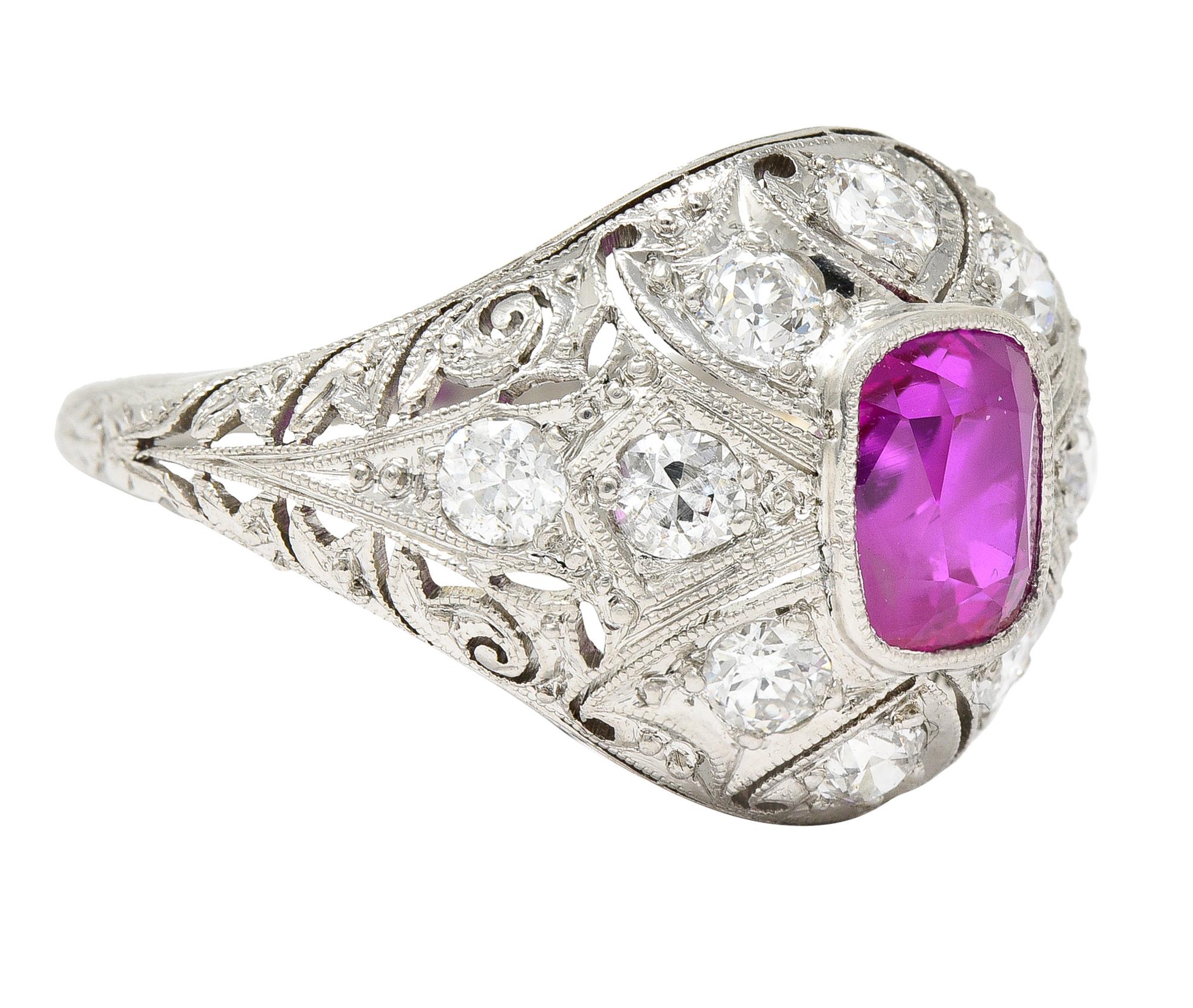 AGL Art Deco 2.59 CTW Cushion Cut No Heat Burma Ruby Diamond Ring For ...