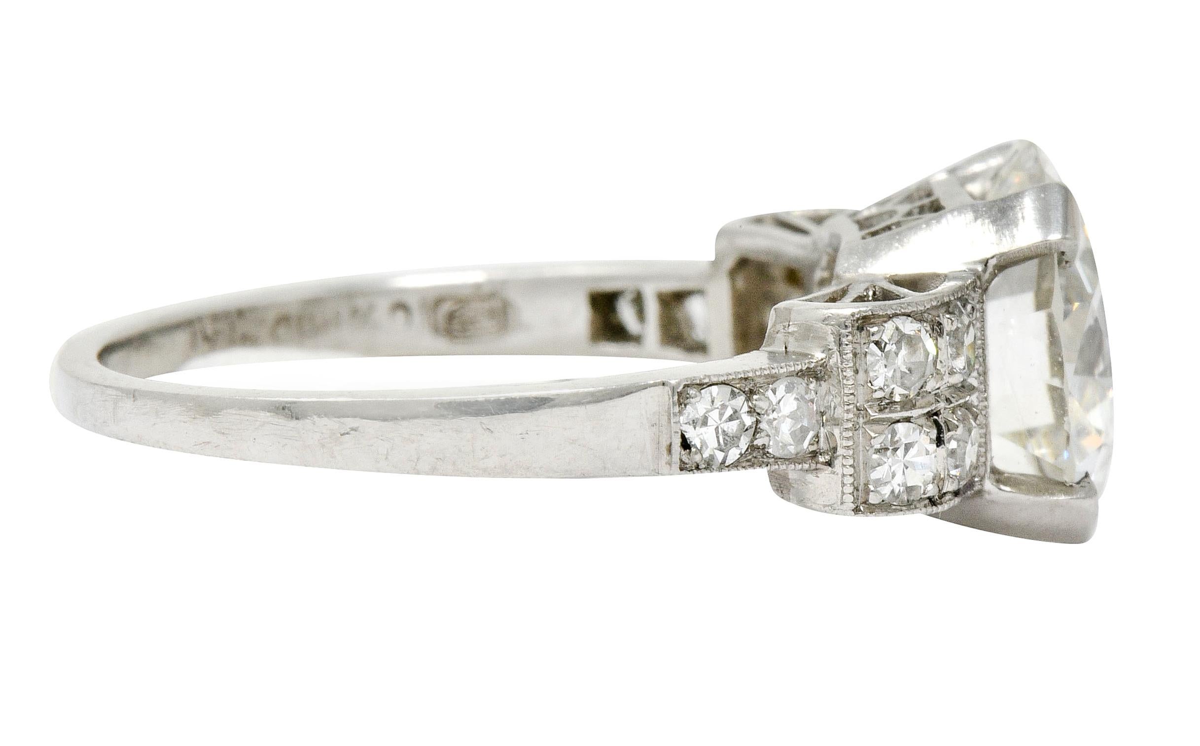 Art Deco 2.68 Carat Diamond Platinum Sunburst Engagement Ring GIA at ...