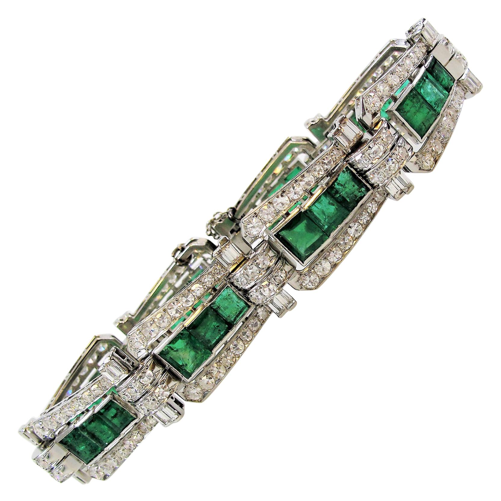 Pristine Kelly Green and Royal Blue Enamel Diamond Link Bracelet at 1stDibs