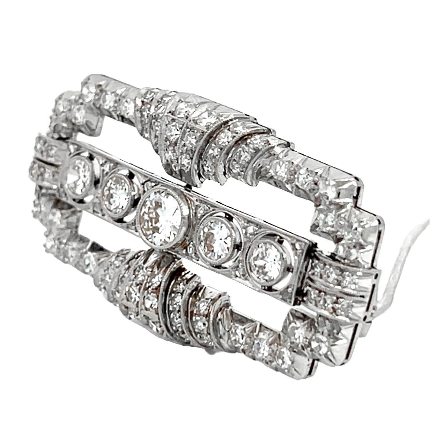 Art Deco 2.85 Carat Old European Diamond Brooch Pin For Sale at 1stDibs