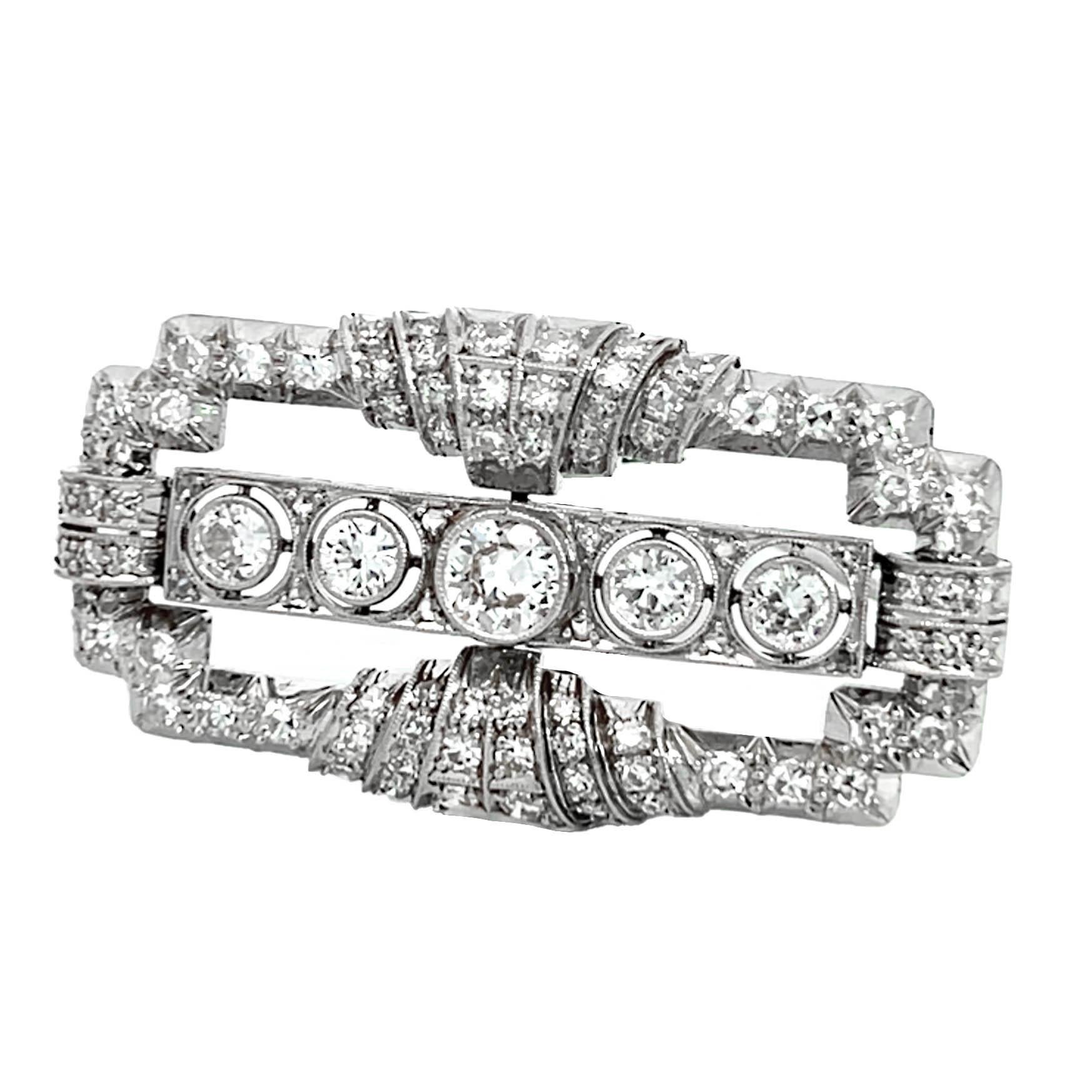 Art Deco 2.85 Carat Old European Diamond Brooch Pin For Sale at 1stDibs