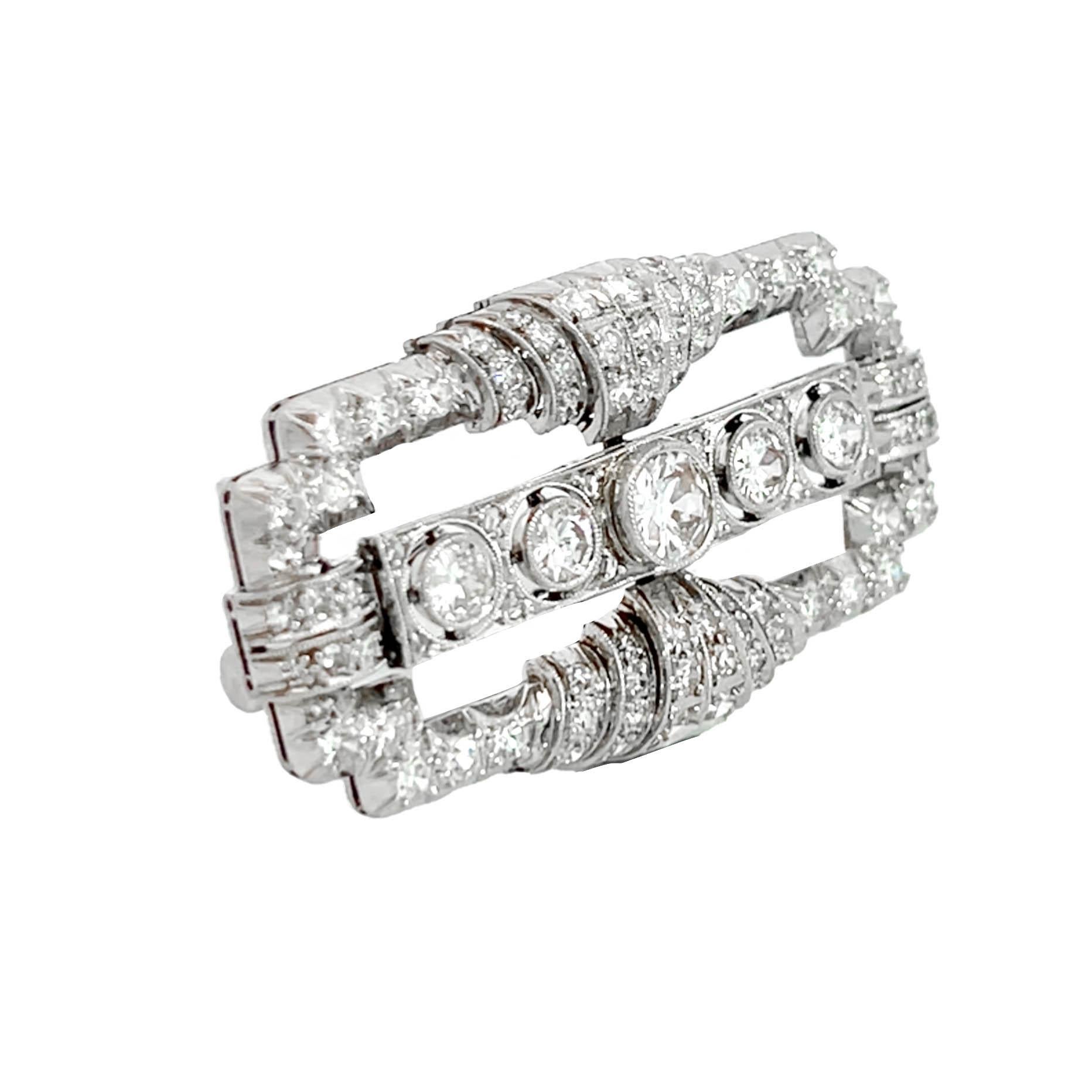 Art Deco 2.85 Carat Old European Diamond Brooch Pin For Sale at 1stDibs